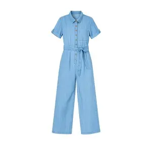 YUMI Chambray Light Denim Button Jumpsuit - Blue