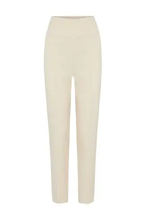 EXQUISE Neutrals Straight Fit Back Detail Trousers Ecru - Beige