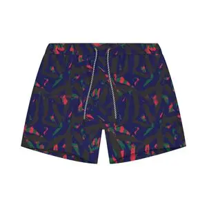 PLAYALUXE Blue / Red Tulum Volley Swim Trunk Navy Palm - Blue/red