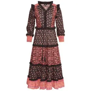 LATELIER LONDON Zoe Floral Mix Print Midi Dress - Pink/brown/red