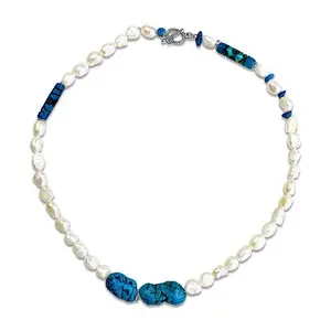 BELLUS DOMINA Freshwater Pearl & Blue Howlite Necklace - White/blue