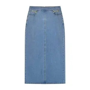 RAVE ON TREND Horsebit Denim Skirt Light Wash