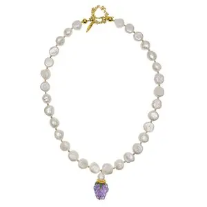 FARRA Irregular Freshwater Pearls With Raspberry Pendant Necklace - Purple