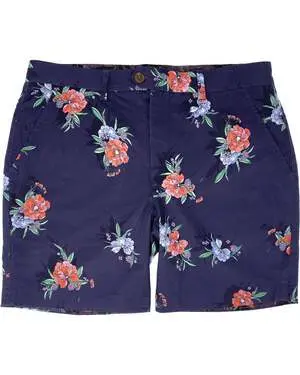 LORDS OF HARLECH Flat Front Floral Print Shorts - Blue