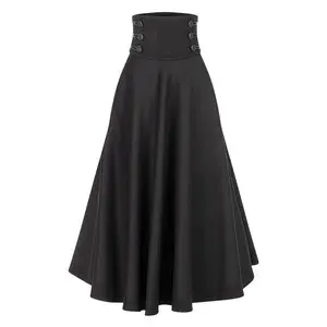 NIKKA PLACE High Waisted Button Detail Wool Floor Length Skirt