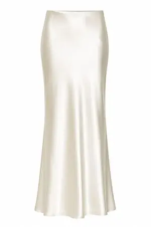 LILY ROU Cream Maxi Silk Slip Skirt - White