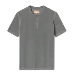 WESTON JON BOUCHER Ss Mandarin Collar Slim Fit Knit Henley Slate - Grey