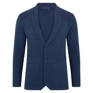 PAUL JAMES KNITWEAR Cotton Deconstructed Knitted Gabriel Blazer Melange - Blue