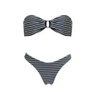 AULALA PARIS The Ondine Midnight Reversible Striped Bandeau Bikini - Black