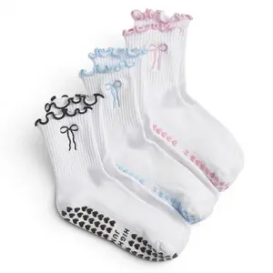 HIGH HEEL JUNGLE BY KATHRYN EISMAN Bowtiful Frilled Edge Grip Sock 3 Pack Value Bundle - White