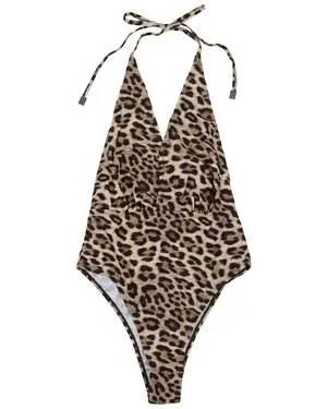LORDS OF HARLECH Xena Leopard Halter One-piece Swimsuit - Brown
