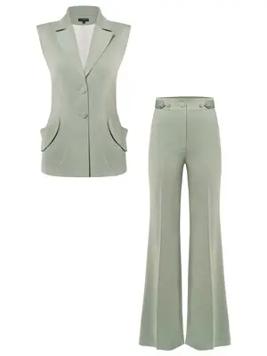 TIA DORRAINE Tailored Fit Suiting Vest & Trousers Set Light - Green