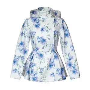 RAINSISTERS White / Blue White Jacket With Detachable Hood And Blue Flower Print: Blue Whisper - White/blue
