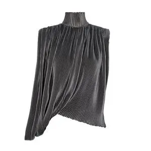 SILVIA SERBAN Draped Blouse In Pleated Voile - Silver