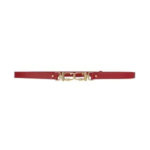HAUTE CUIR Carabiners Skinny Leather Belt - Red
