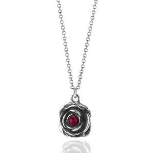 UNALOE Silver / Red Ruby Rose Pendant Necklace In Oxidised Sterling Silver – Handmade Italian Gemstone Jewelry - Silver/red