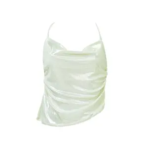 AULALA PARIS The Moonwake Draped Shimmer Cowl Neck Top - White