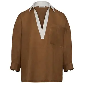 THE SUMMER EDIT Lola Luxe Linen Tunic Shirt Cognac - Brown