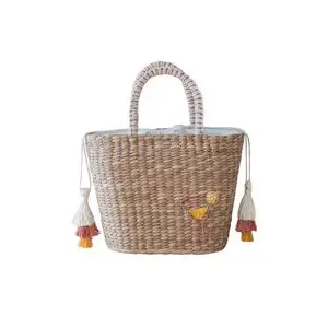 Likhâ Neutrals / Handwoven Seagrass Cocktail Tote Bag With Tassels - Orange