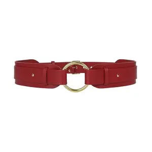 HAUTE CUIR O Ring Waist Leather Belt - Red