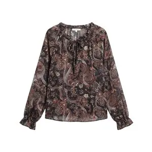 LATELIER LONDON Zaya Paisley Print Blouse With Ruffled Collar - Black