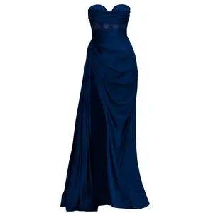 ANGELIKA JOZEFCZYK Navy Satin Corset Evening Gown Napoli - Blue