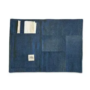 PARK + COOP Upcycled Denim Two-sided Placemats With Dinner Napkins - White