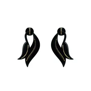 GISSA BICALHO Acrylic Handmade Earring Leaf Deco - Black