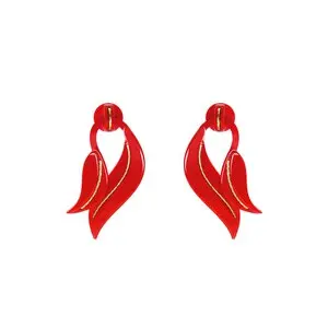 GISSA BICALHO Acrylic Handmade Earring Leaf Deco - Red