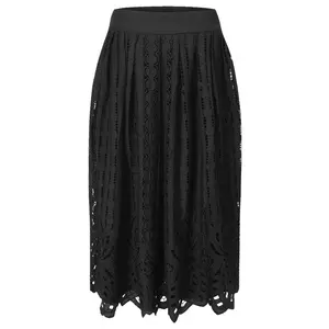 SMART AND JOY Embroidered Cotton Midi Skirt - Black