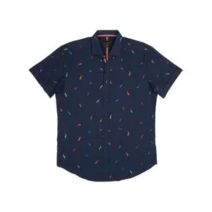 EIGHT X Parrot Punch Foil Short Sleeve Shirt Navy - Blue
