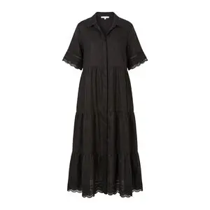 Adrift Clothing Winslow Linen Button-through Dress In Lace - Black
