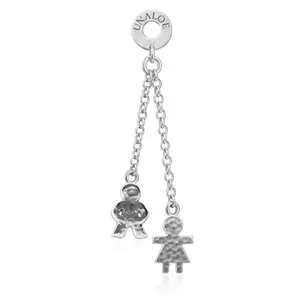 UNALOE Sterling Hammered Double Chain Drop Earrings With Family Charms Jewelry - Silver
