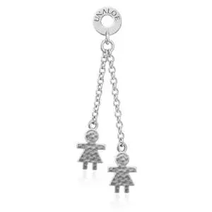 UNALOE Sterling Hammered Double Chain Drop Earrings With Family Charms - Silver