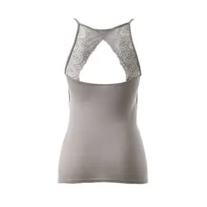 AROMATIQUE Cotton Camisole With Exquisite Leavers Lace Ash - Grey