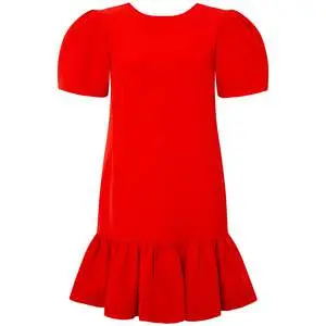 FEMPONIQ Pleated Shoulder Peplum Hem Cady Dress / Watermelon - Red