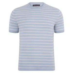 PAUL JAMES KNITWEAR Fine Knit Pin Stripe Cotton T-shirt - Blue