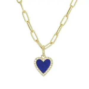 KAMARIA Mini Lapis Heart Necklace With Diamonds - Blue