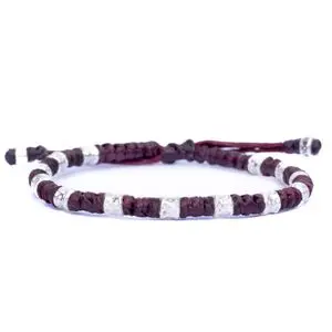HARBOUR UK Big Yule Chunky Silver Rope Bracelet Wine - Red