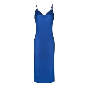 URBAN TOUCH Cowl Neck Satin Slip Midi Dress - Blue