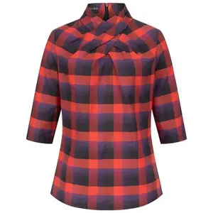 MARIANNA DÉRI Blue / Red Plaid Pleated Neck Shirt - Blue/red