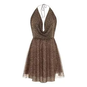 PCFG Black / Gold Leopard Neck Tie Mini Dress - Black/gold