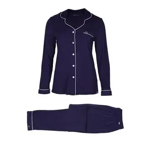 PRETTY YOU Bamboo Long Sleeved Trouser Pyjama Set In Midnight - Blue