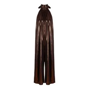 NALÈ Bronze Metallic Wide Leg Halter Jumpsuit - Brown