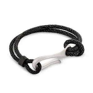 SALLY SKOUFIS Black / Silver Adescare Cuff With Galuchat Leather Nero In Brushed Silver - Black/silver