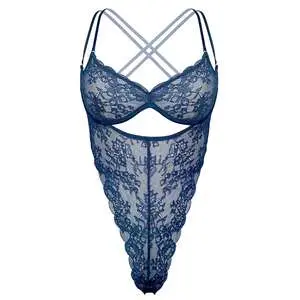 MONIQUE MORIN LINGERIE Rush Ouvert Bodysuit Dark Denim - Blue