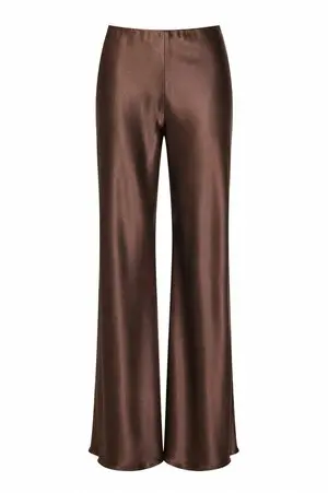 LILY ROU Chocolate Bias-cut Silk Trousers