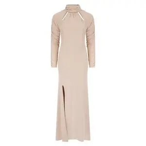 CELESTINE & MAE Vanilla Cream Ruched Cut-out Midi Dress - White/yellow