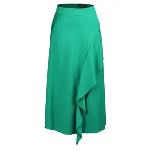 SMART AND JOY Asymmetric Ruffle Flared Midi Skirt - Green