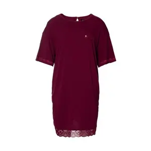 PRETTY YOU Bamboo Lace Tee Dress In Bordeaux - Red